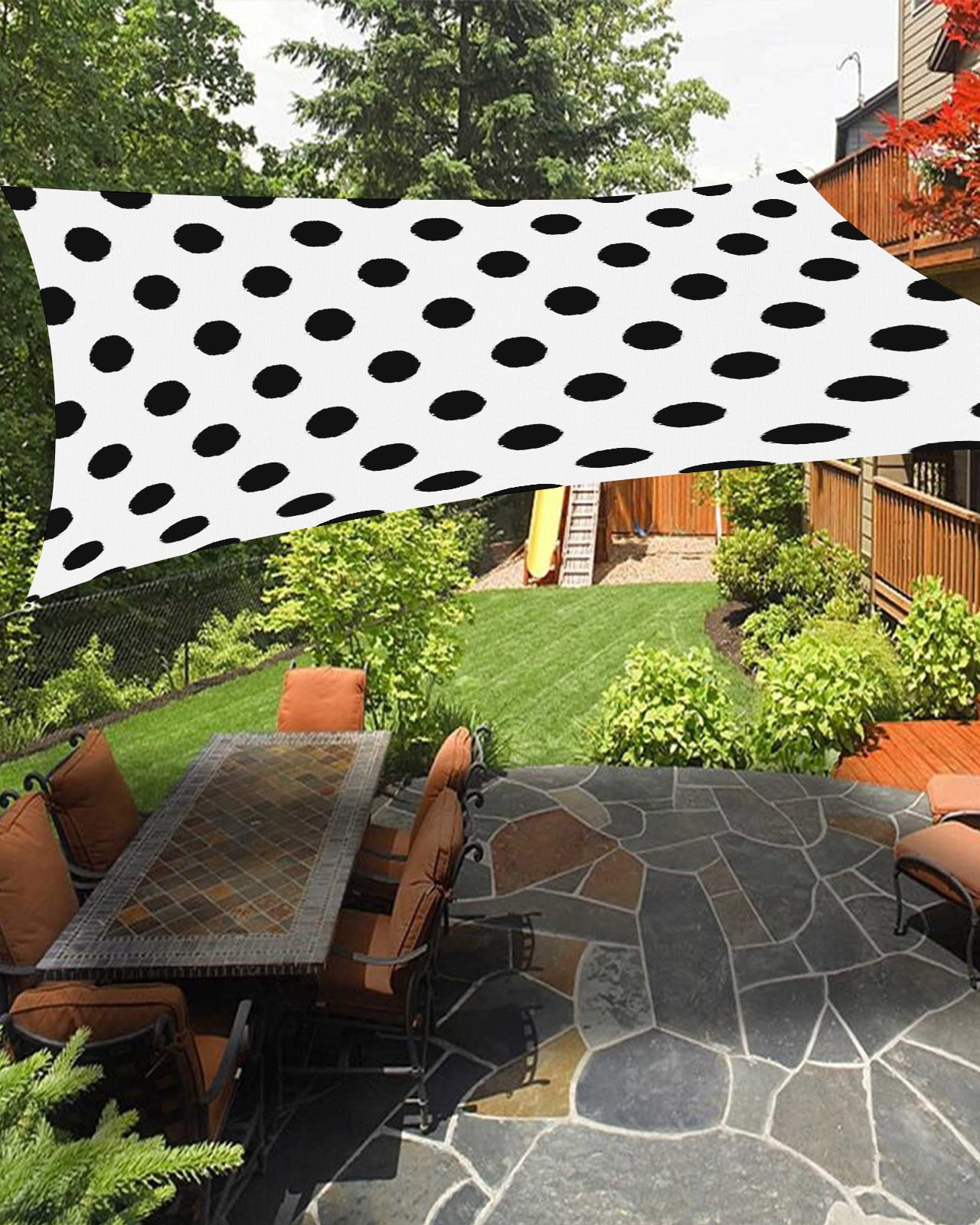 Black White Polka Dots Sun Shade Sail 8'X10' Cute Solid Color Pastoral ...