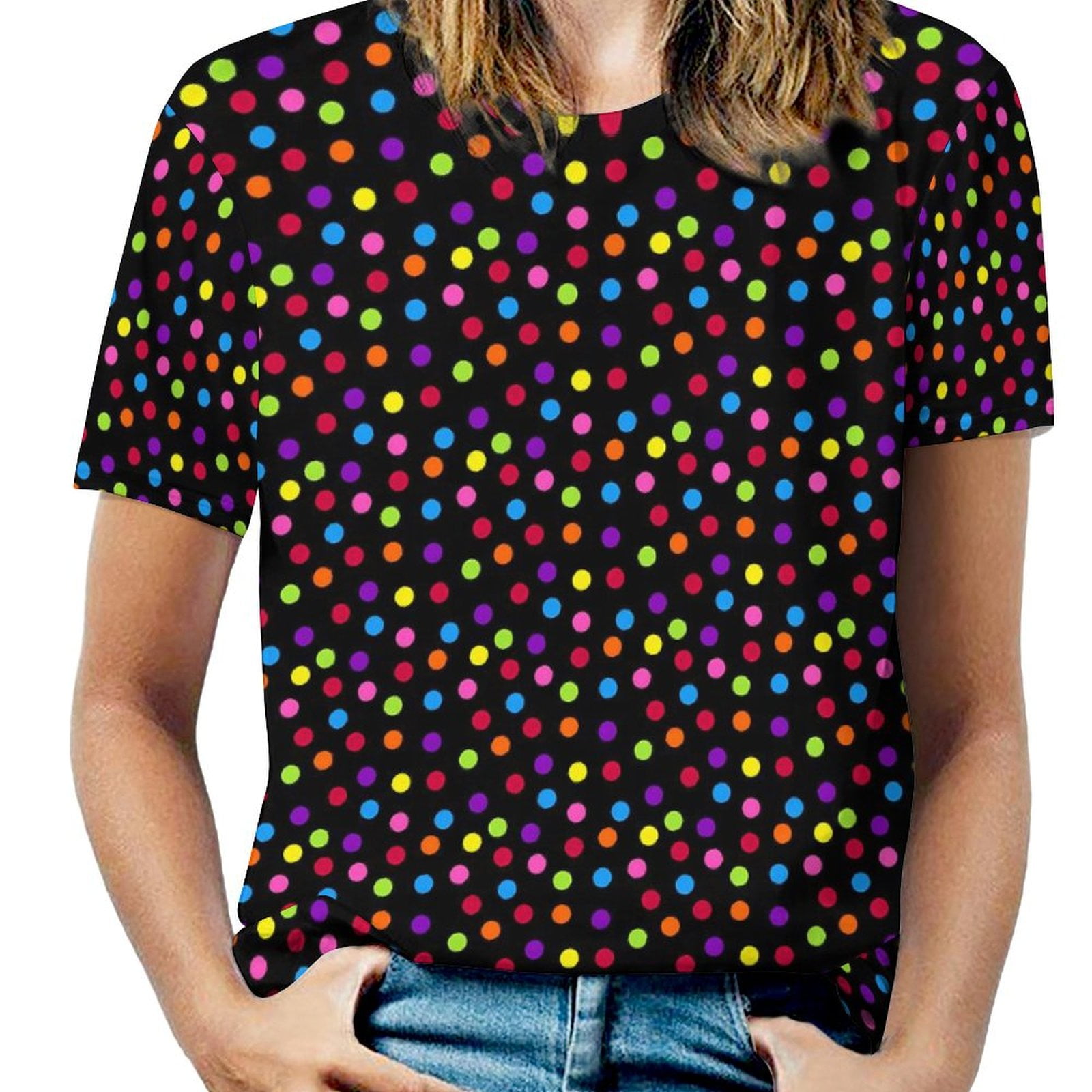 Black White Polka Dots T-Shirt O Neck Retro Print Big Size T-Shirts ...