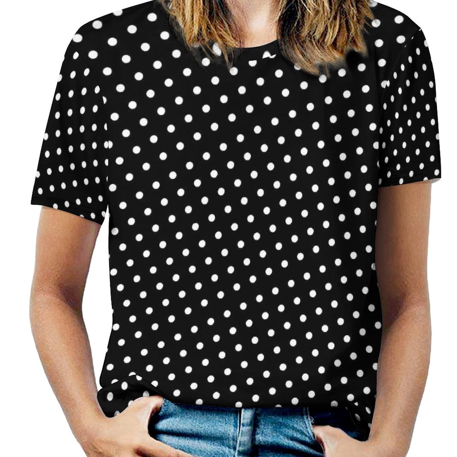 Black White Polka Dots T-Shirt O Neck Retro Print Big Size T-Shirts ...