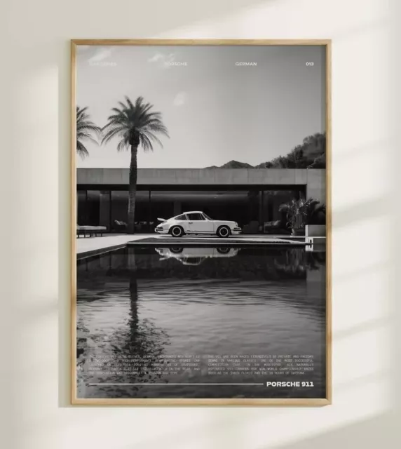 Black And White Porsche 911 By The Pool, Vintage Porsche Print NO ...