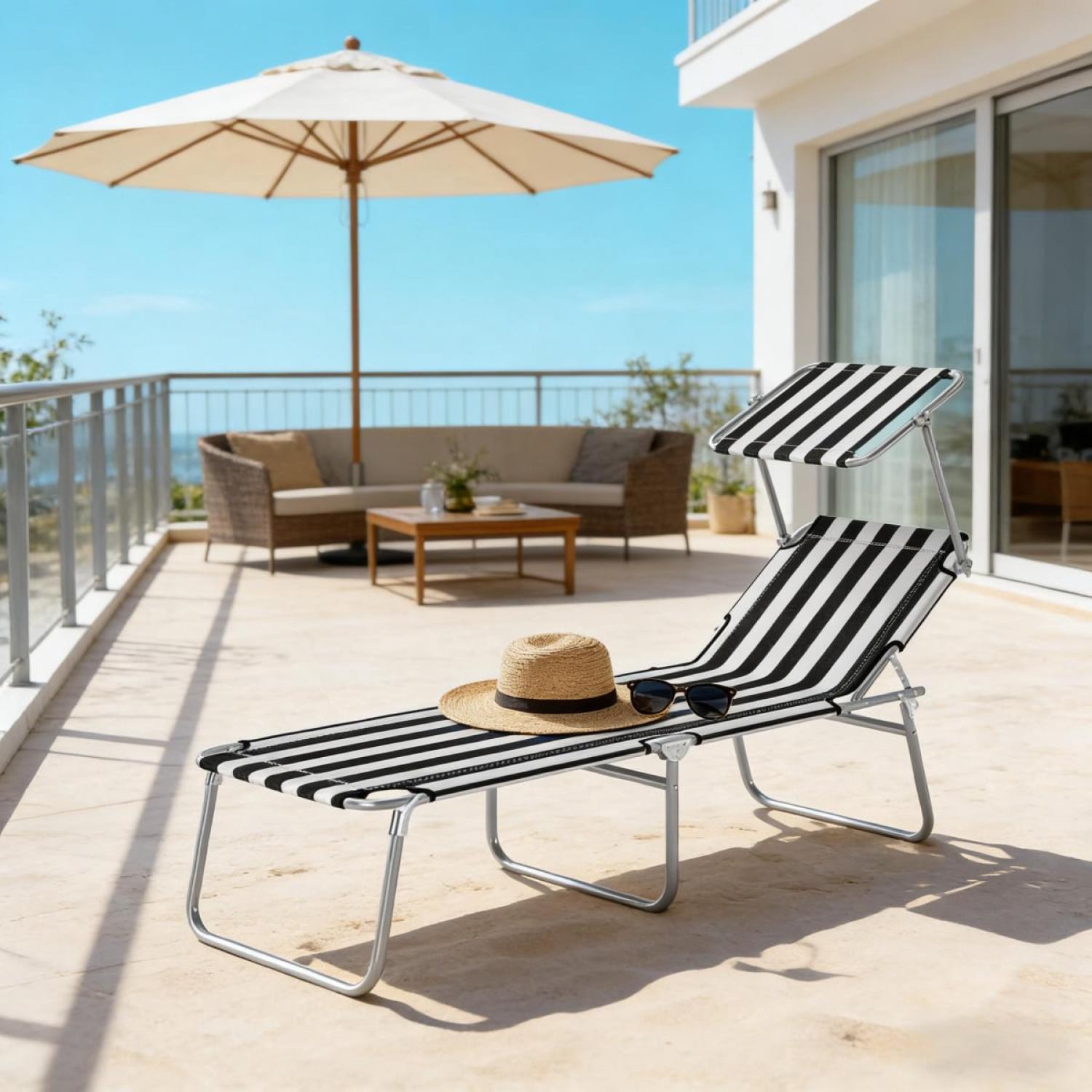 Black & White Portable Chaise Lounge Chair Modern Folding Tanning Chair ...