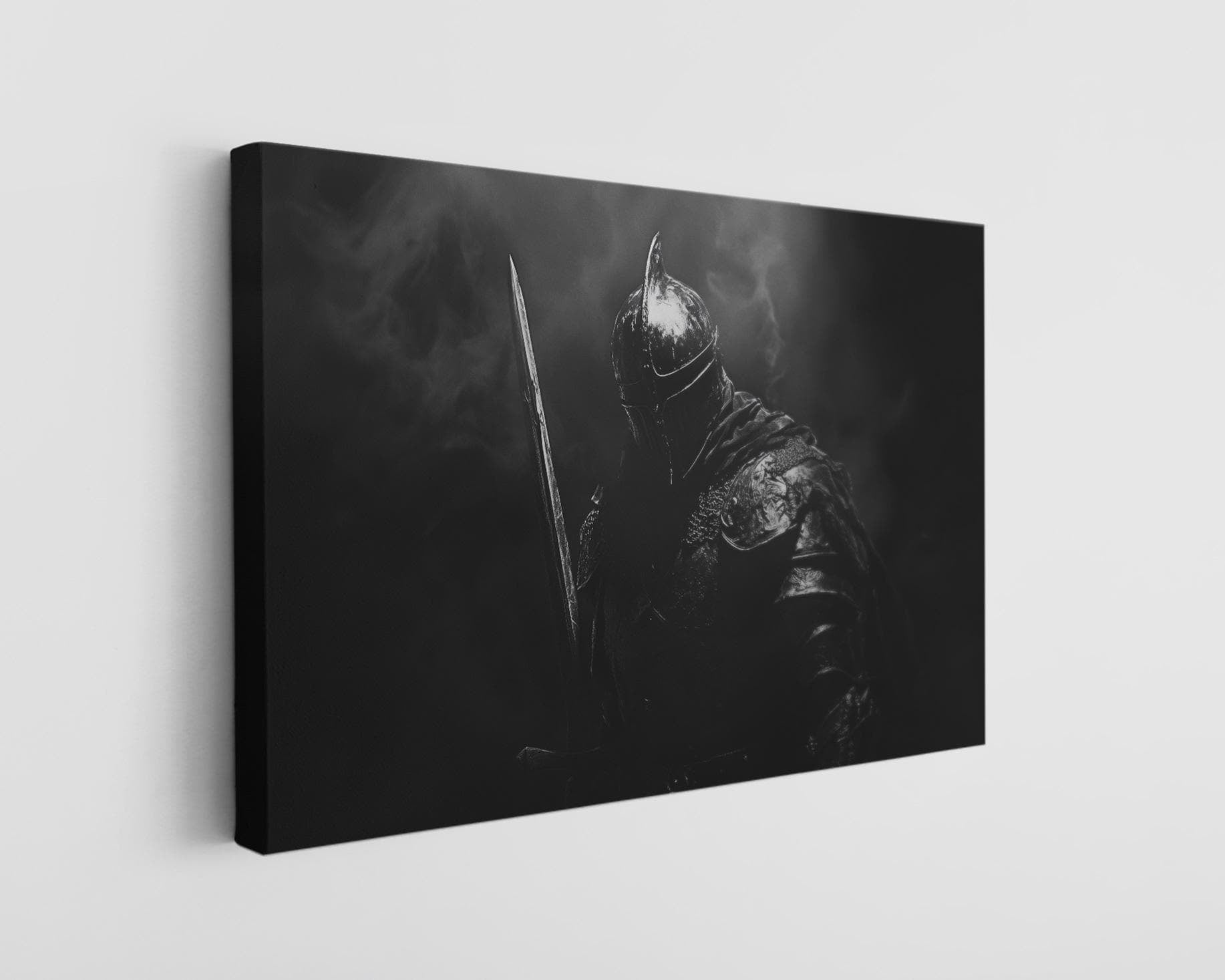 Black and White Portrait of a Paladin Canvas Wall Art - High-Quality ...