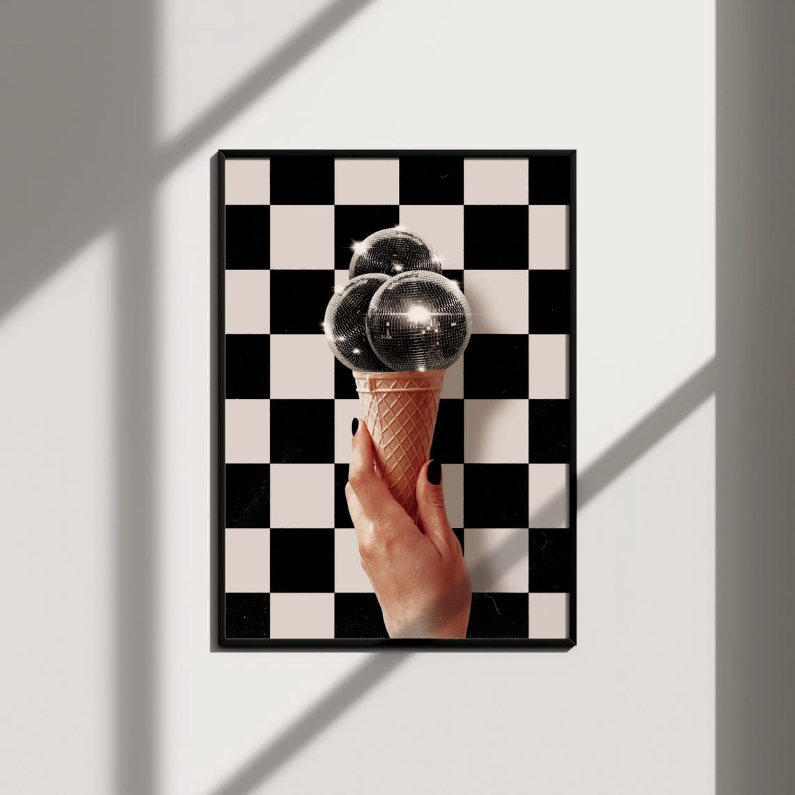 Black And White Print Wall Art Disco Ball Decor Trendy Wall Art Bar ...