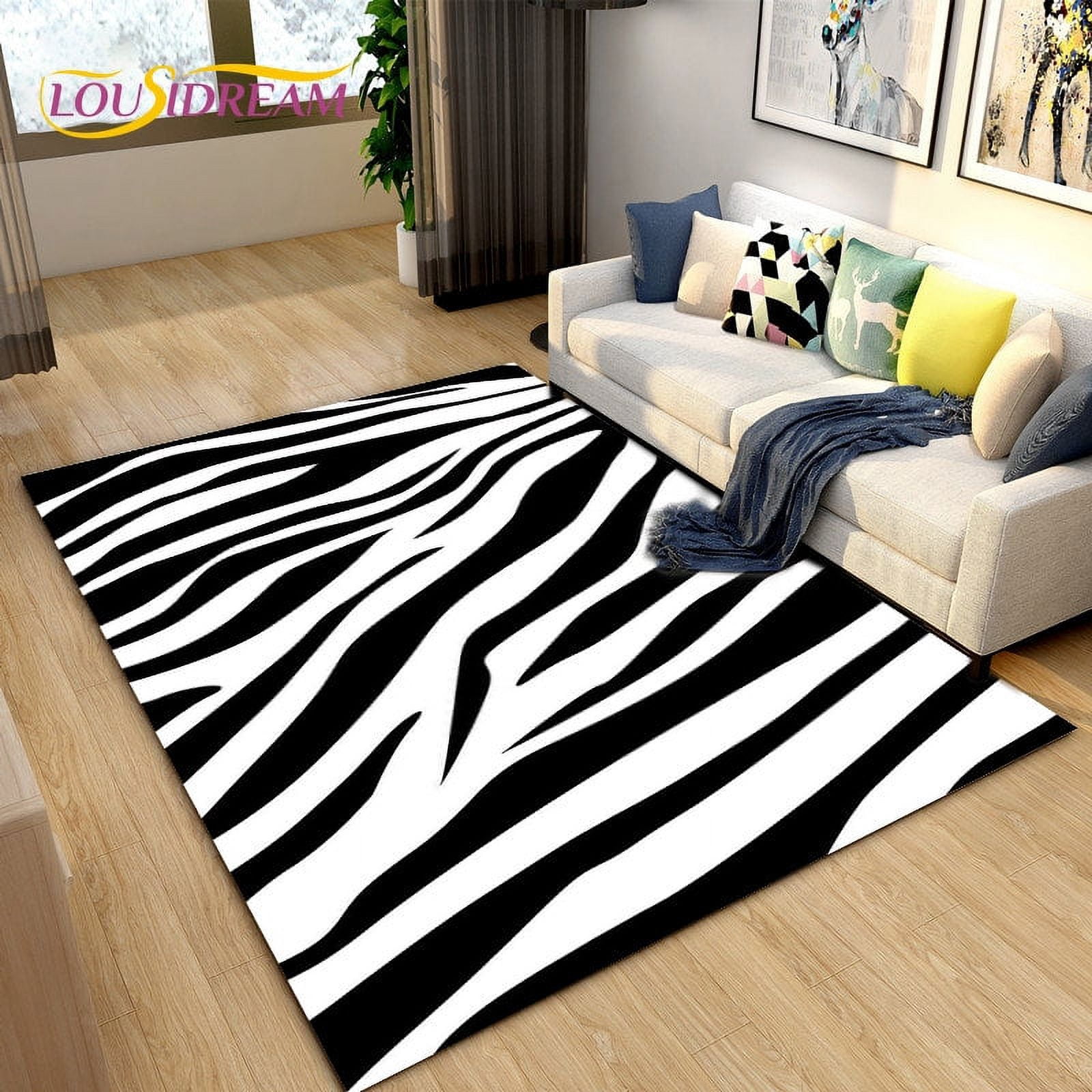 Black White Print Zebra Pattern Area Rug Large Carpet Rug for Living ...