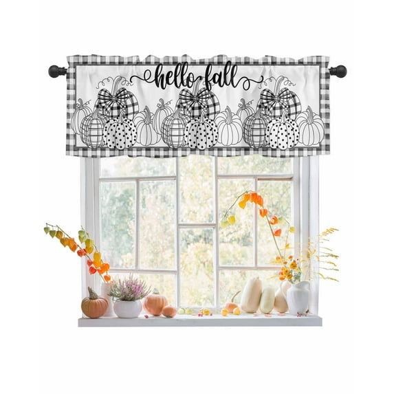 Black White Pumpkin Fall Valances for Windows, Thanksgiving Kitchen ...