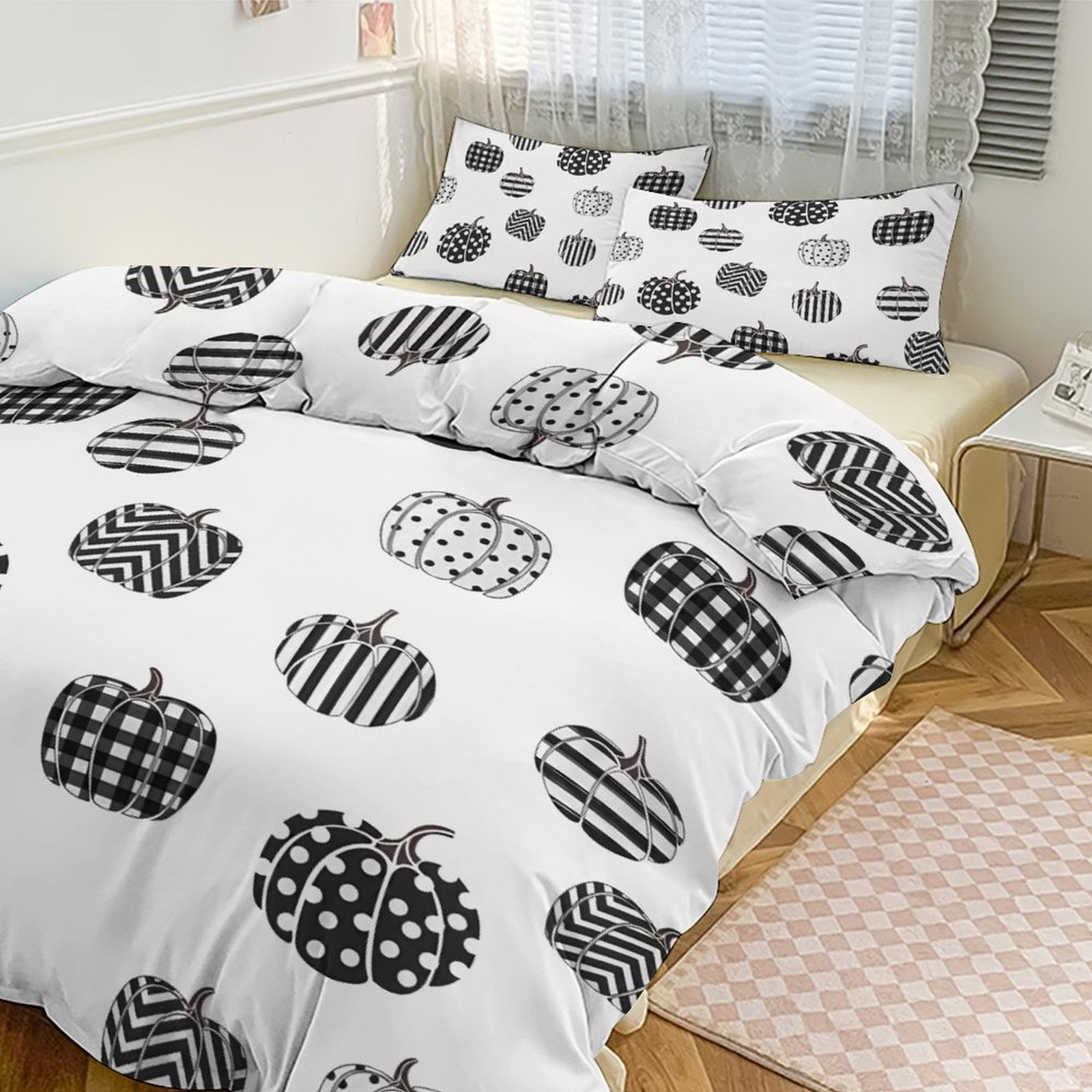 Black White Pumpkin Pattern 86"x70" 3 Pcs Soft Bedding Set, Includes ...
