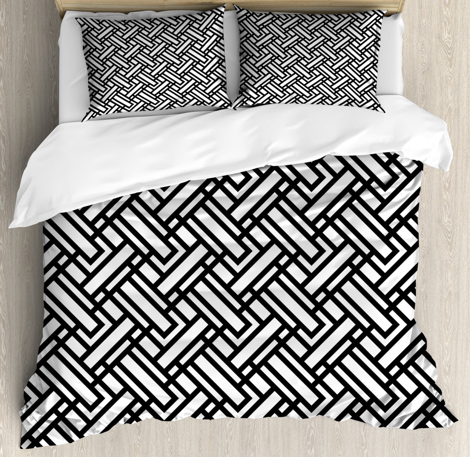 Black and White Queen Size Duvet Cover Set, Monochrome Interlocking ...