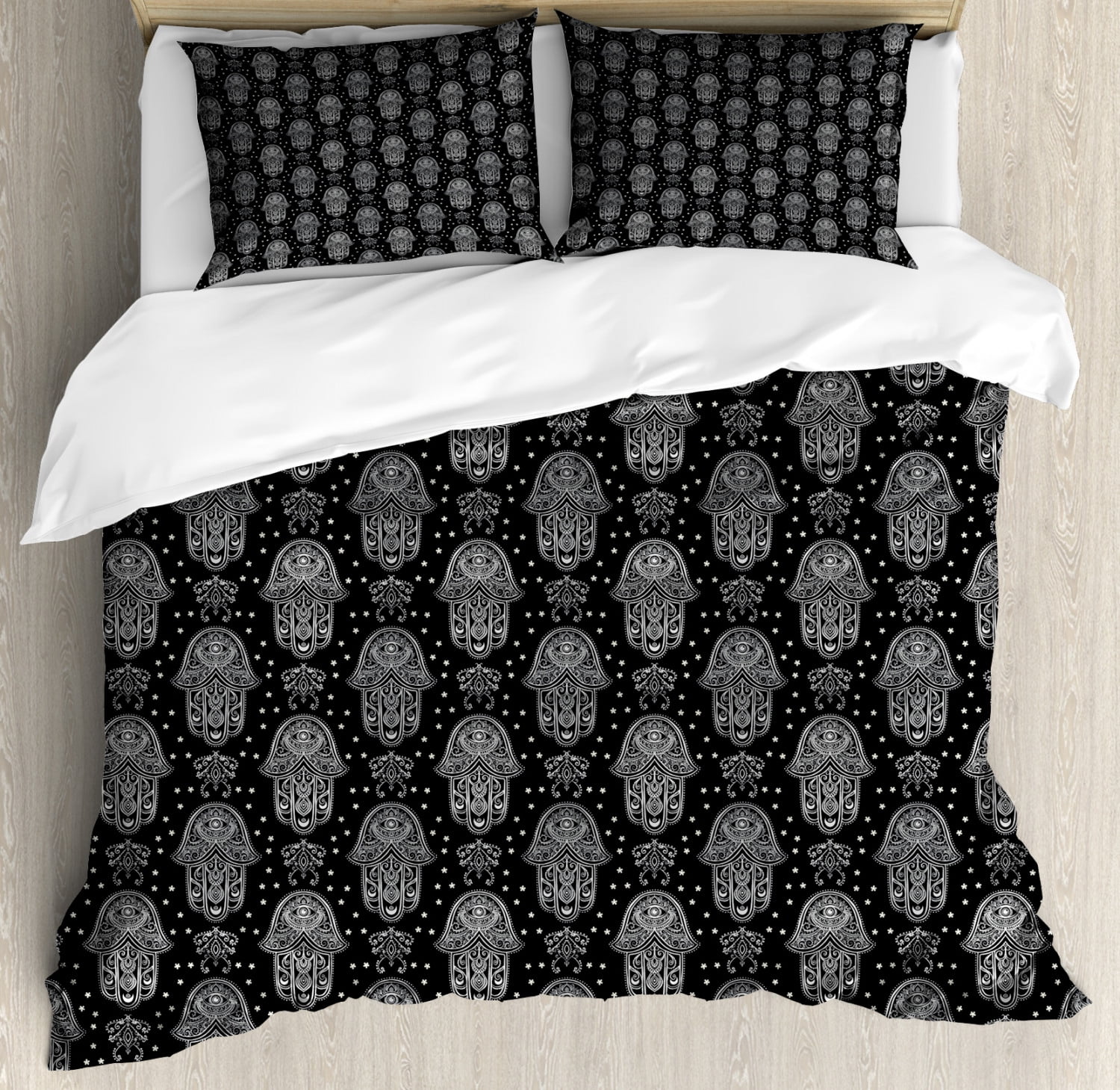 Black and White Queen Size Duvet Cover Set, All Seeing Eye Motif in ...