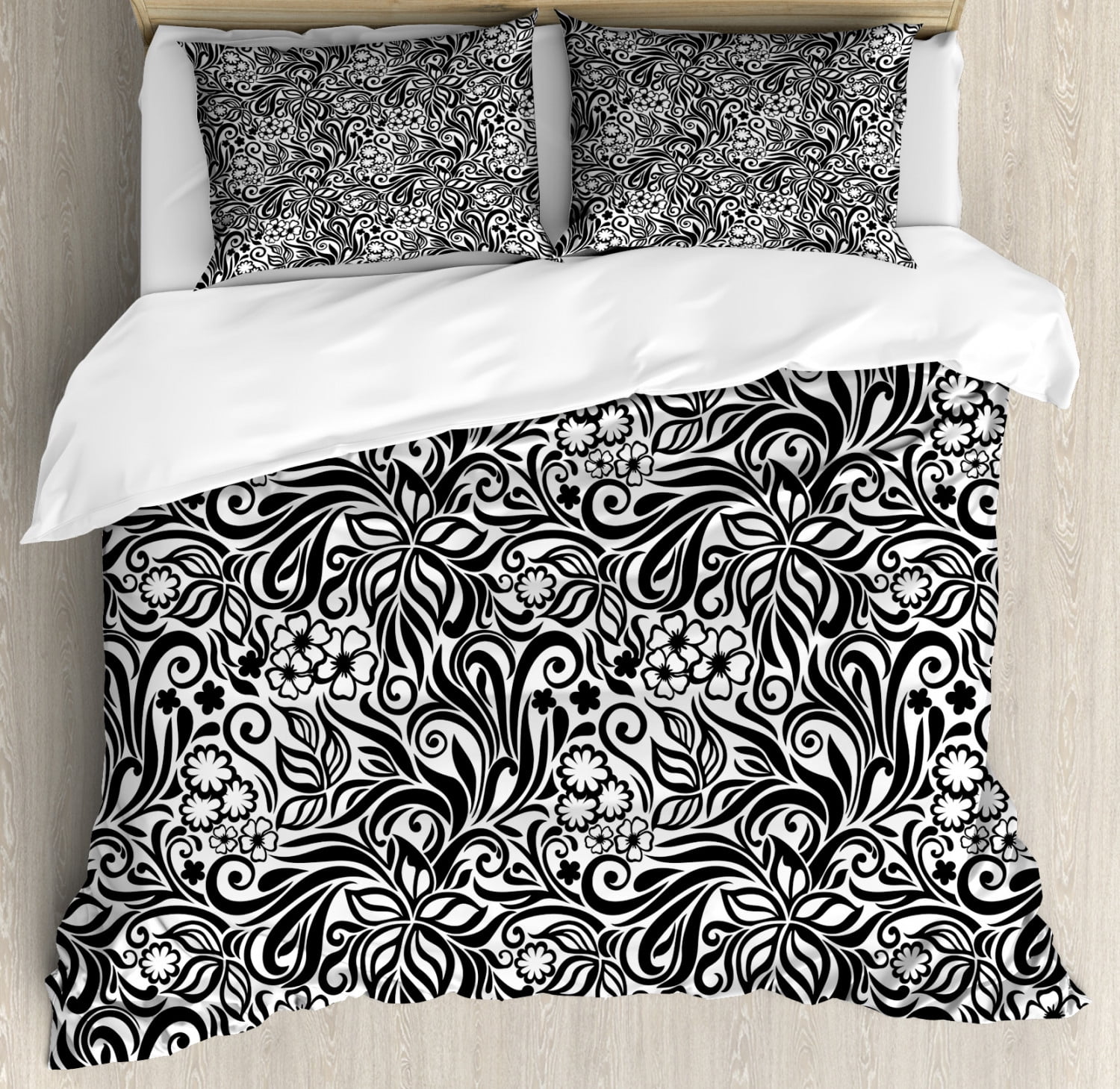 Black and White Queen Size Duvet Cover Set, Western Scroll Pattern ...
