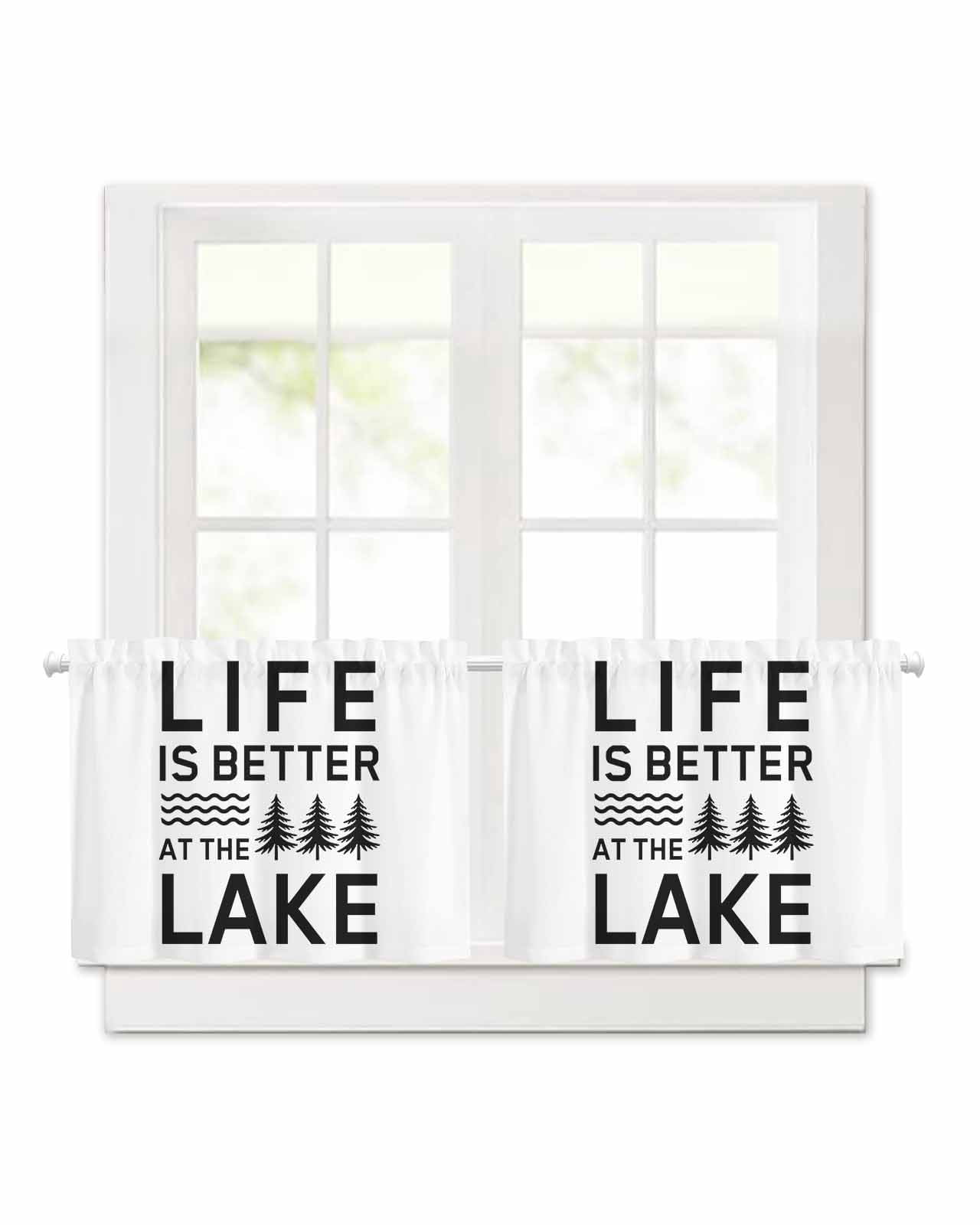 Black White Quote Tree Short Blackout Curtains 24 Inch Long,LIFE IS THE ...
