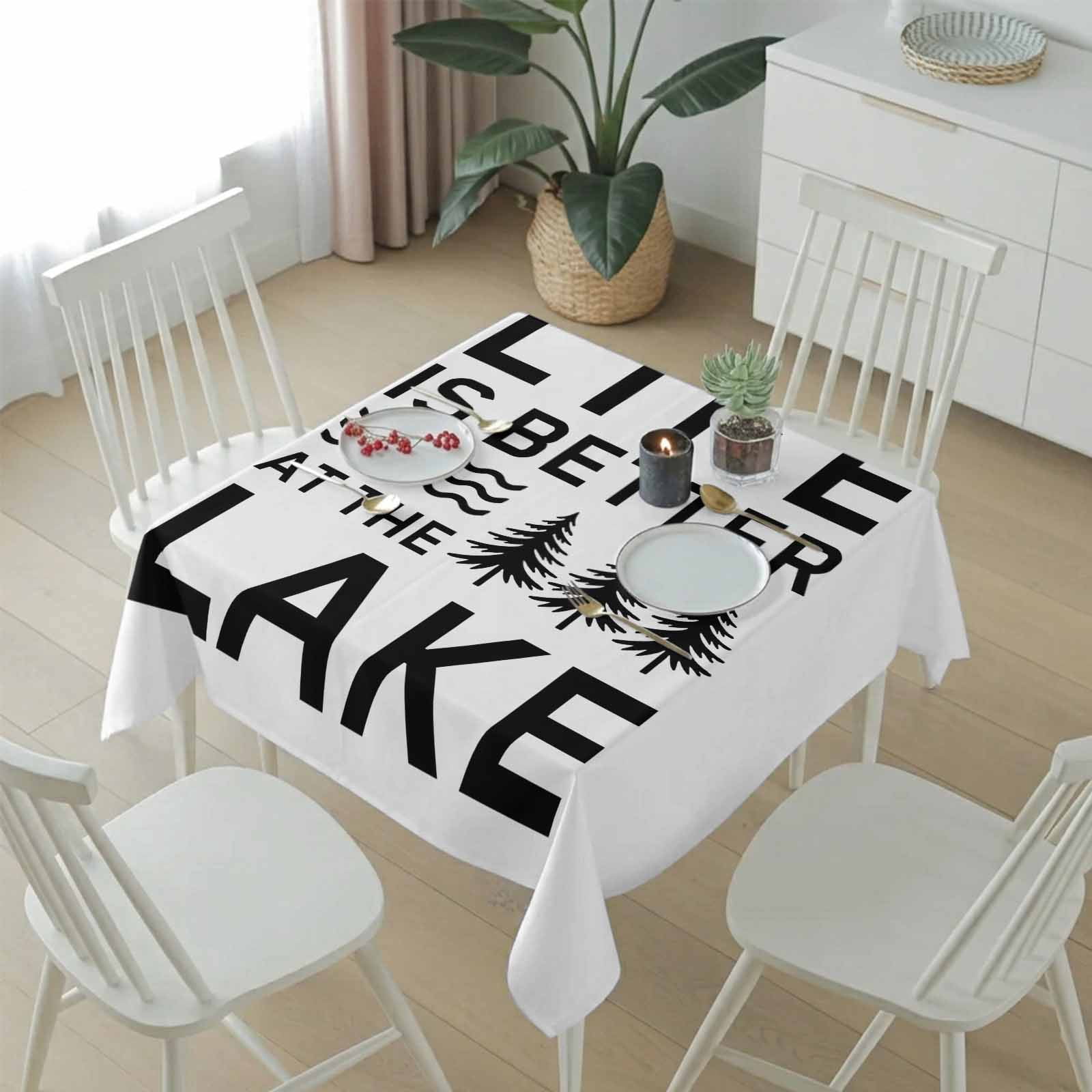 Black White Quote Tree Table Cloth 54x54in, Waterproof Square ...