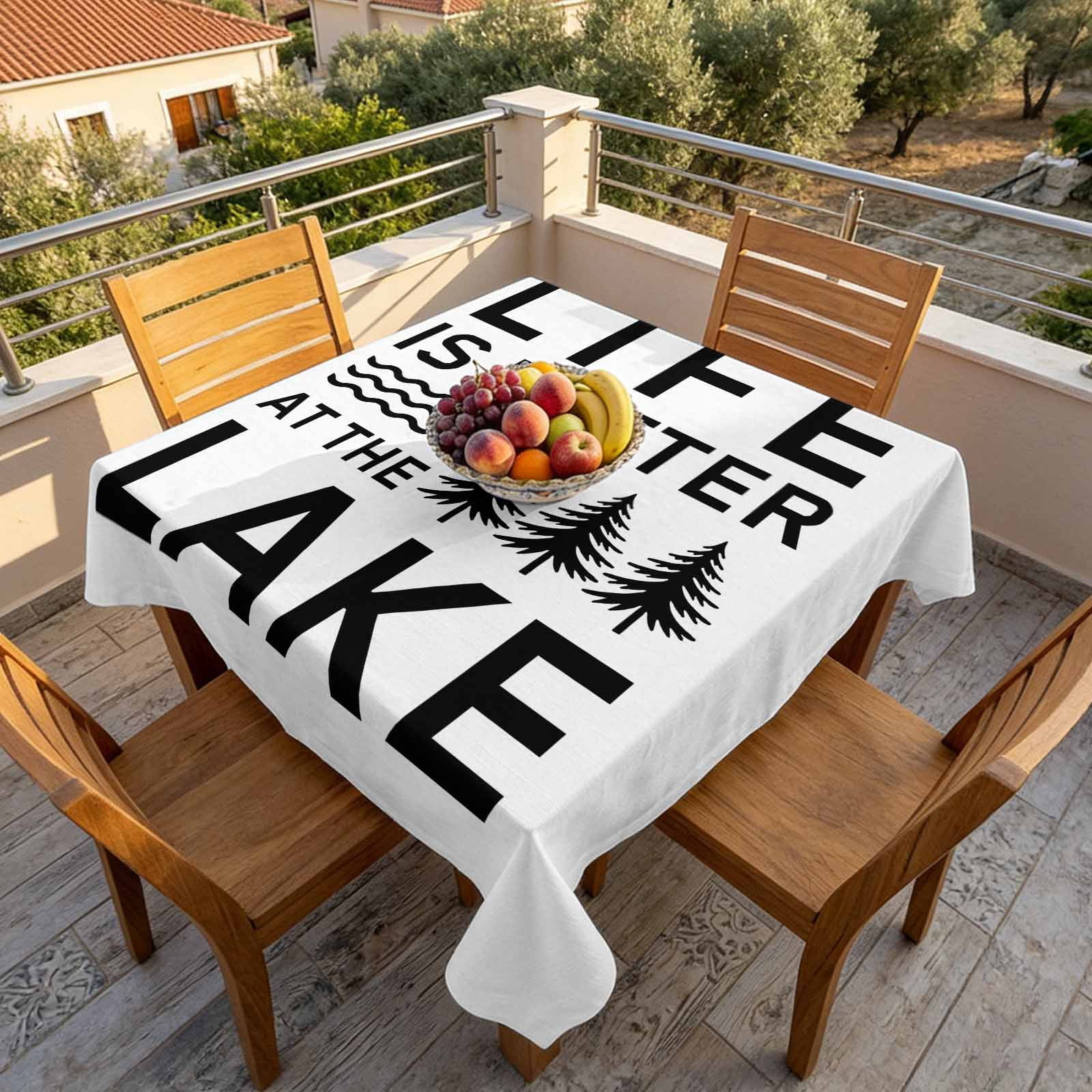 Black White Quote Tree Table Cloth 60x60in, Waterproof Square ...