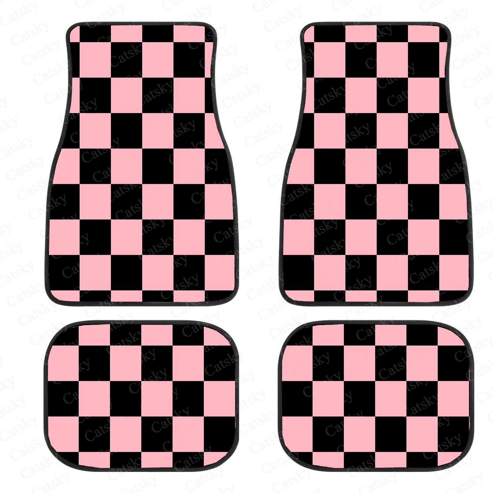 Black White Race Checkered Flag Pattern Car Floor Mats 4-Piece Front ...