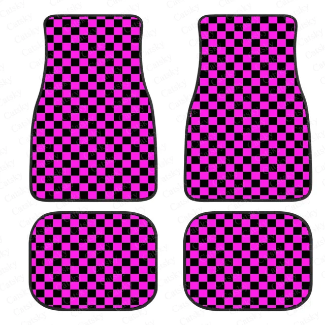 Black White Race Checkered Flag Pattern Car Floor Mats 4-Piece Front ...