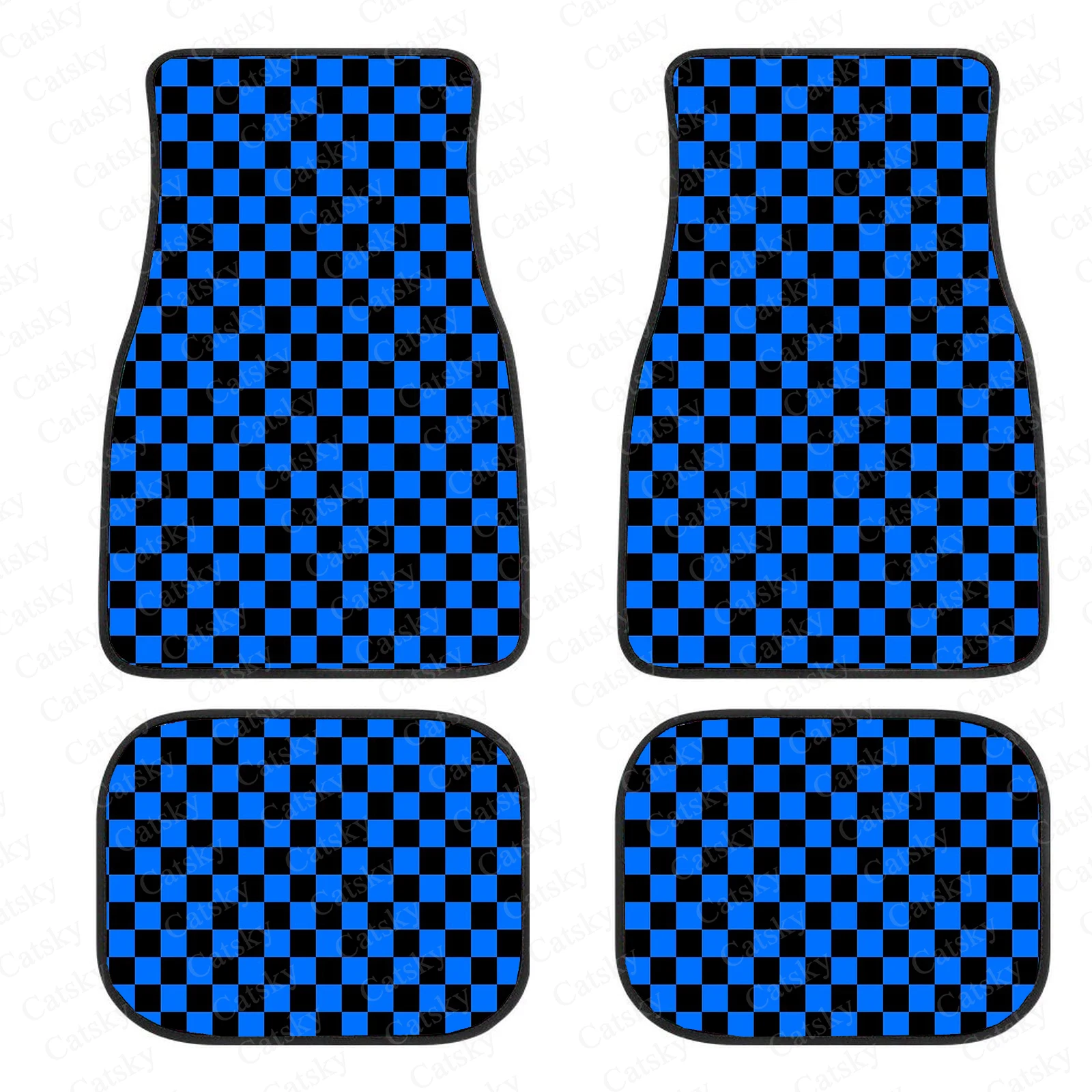 Black White Race Checkered Flag Pattern Car Floor Mats 4-Piece Front ...