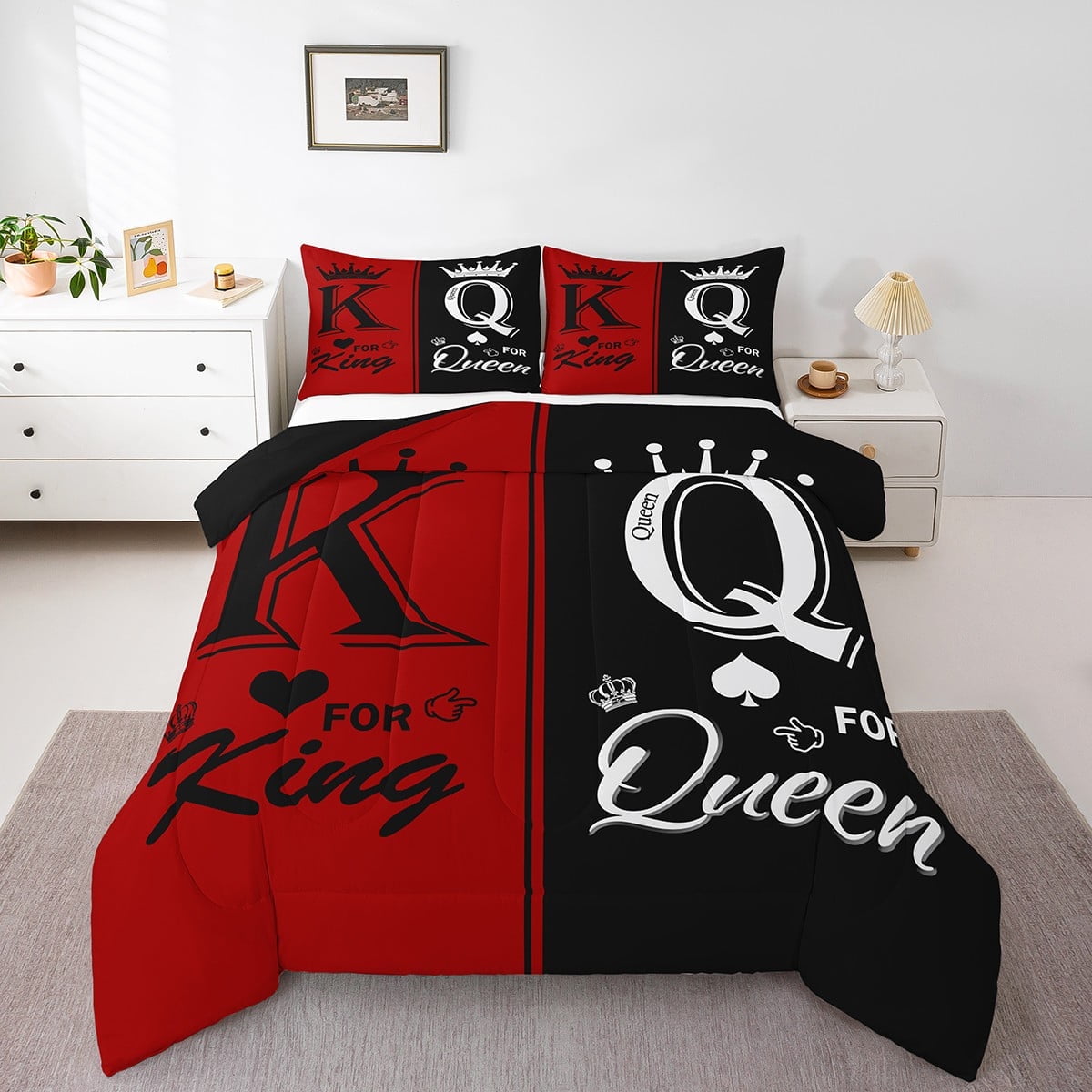 Black White Red Couple King Bedding Set For Adults Men Women,King And ...