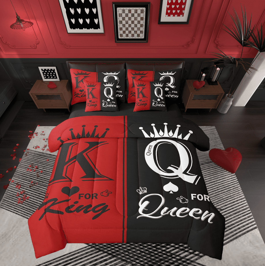 Black White Red Couple Queen Bedding Set 7 Piece For Adults Men Women ...
