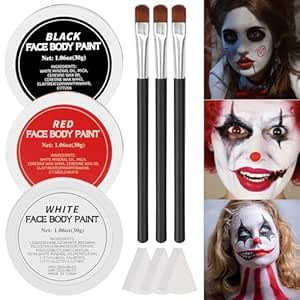 Black White Red Face Body Paint,Halloween Clown Makeup Kit with 3 ...