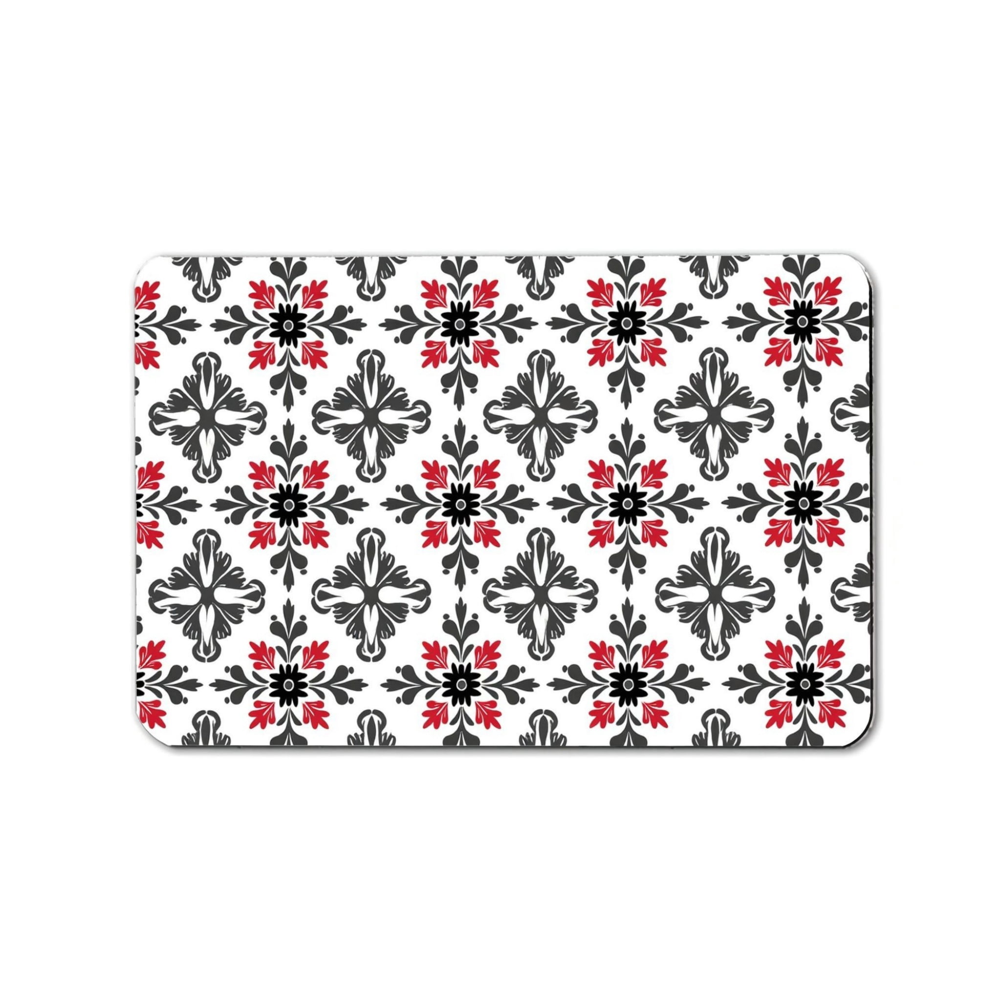 Black White Red Floral Tile Print Welcome Door Mat 20 X 32 In ...
