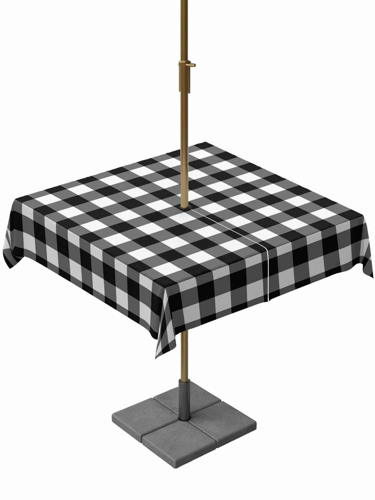 Black White Retro Plaid Square Outdoor Tablecloth with Umbrella Hole ...