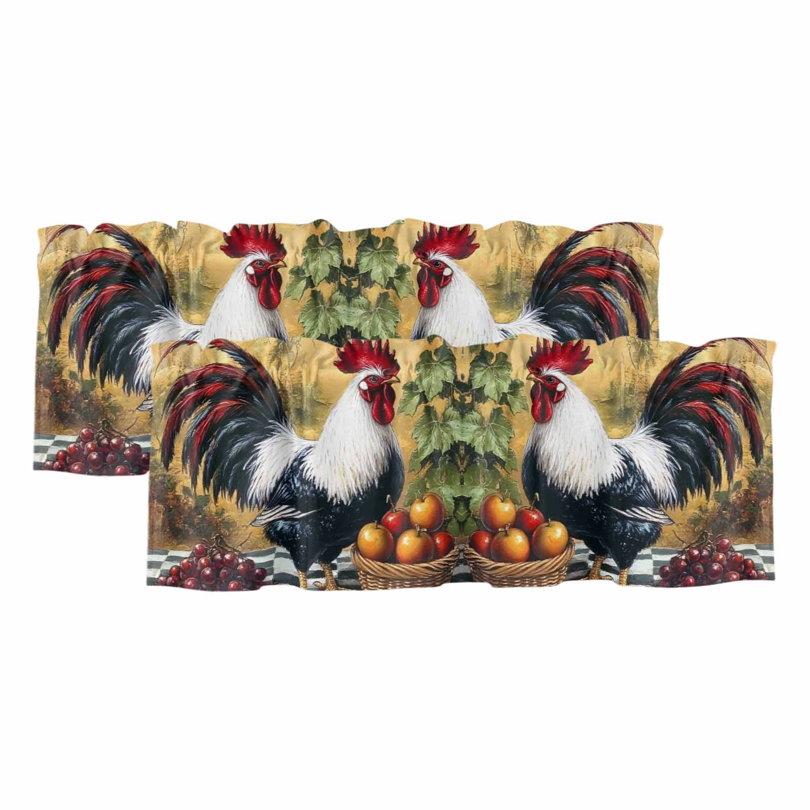 Black White Retro Rooster Curtain Valances for Windows, Kitchen Valance ...