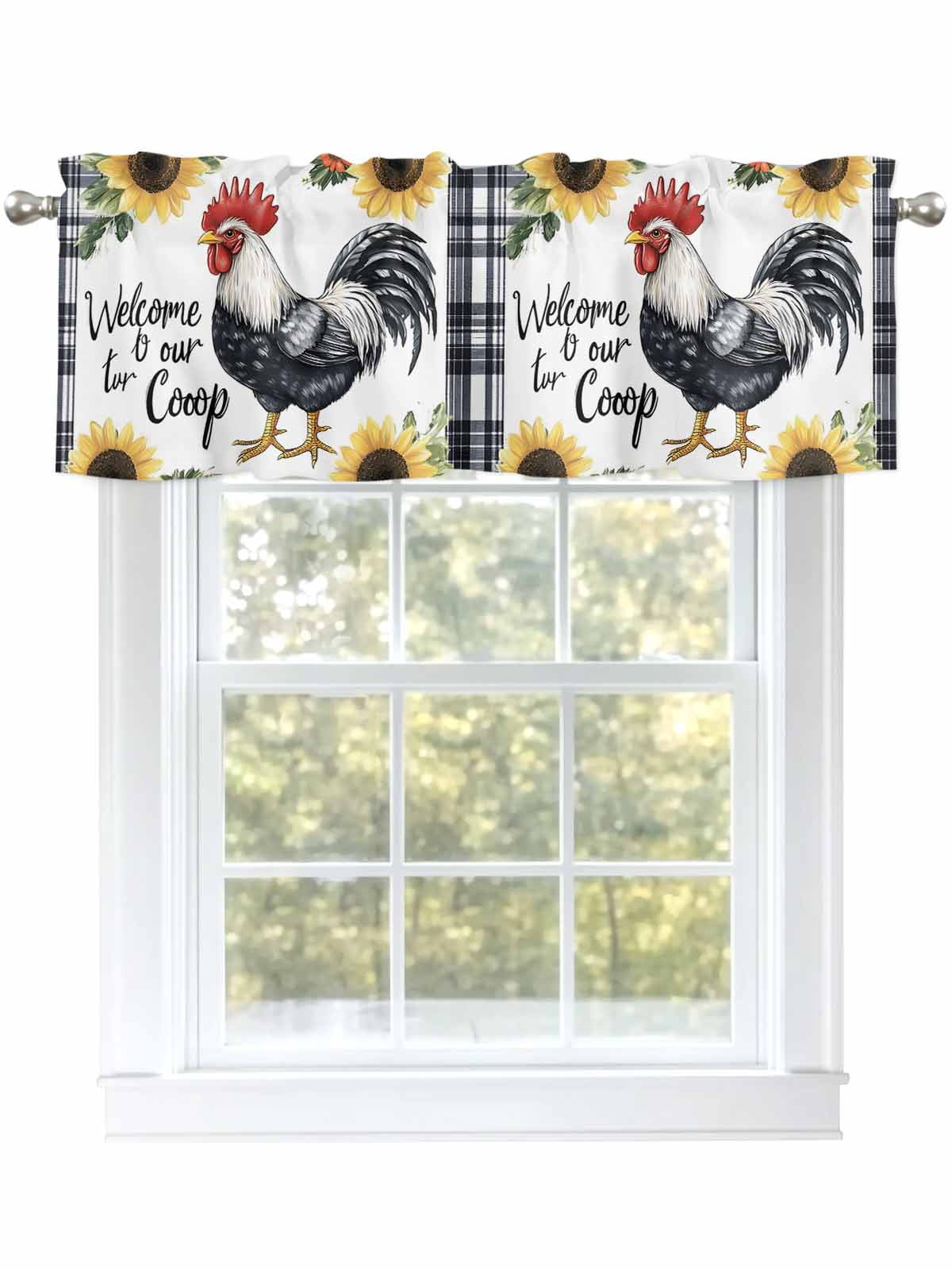 Black White Retro Rooster Curtain Valances for Windows, Sunflower ...