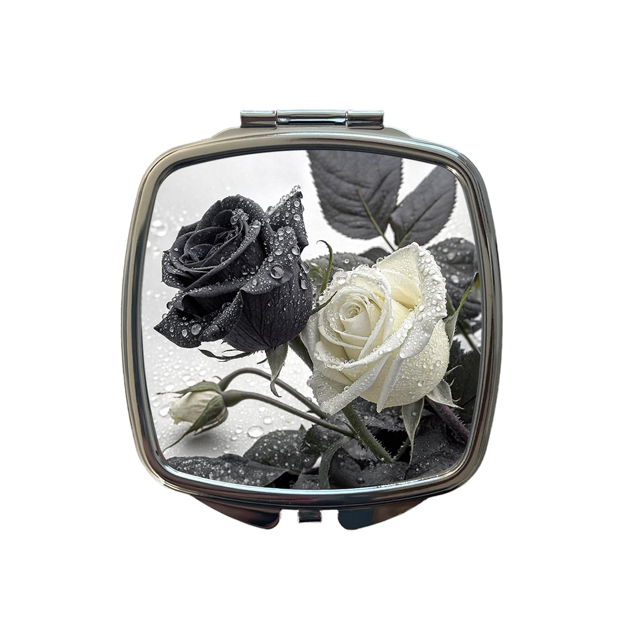 Black White Roses Dewy Travel Makeup Handbag Purse Small Pocket Compact ...