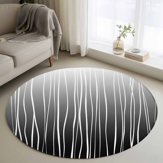 Black White Round Area Rug 4 FT, Non Slip Indoor Outdoor Rug, Ombre ...