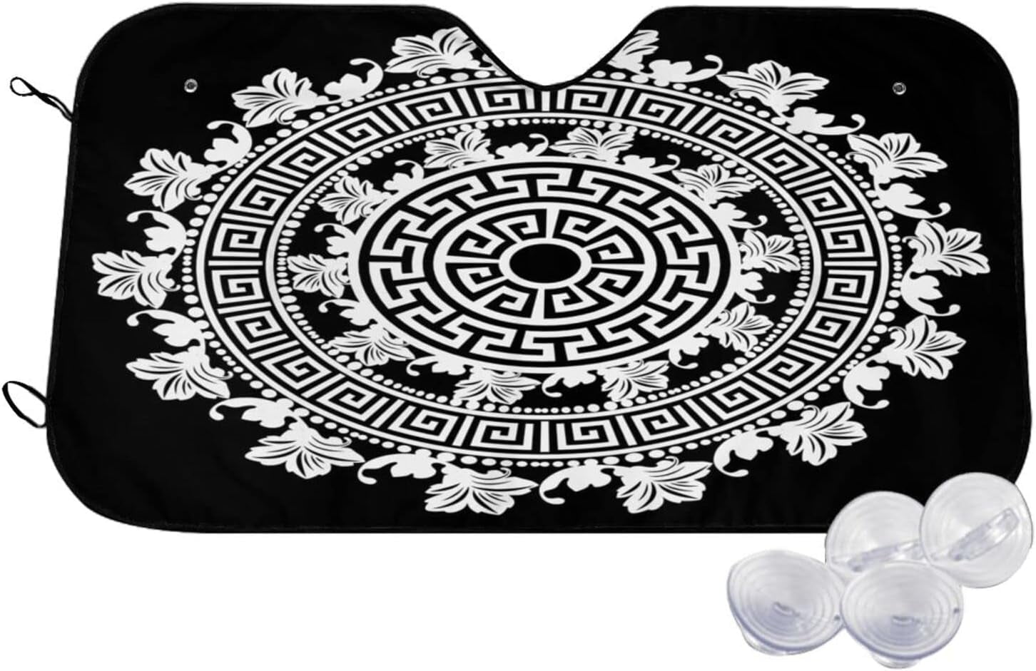 Black White Round Floral Rune Sun Shade Front Window Sunshade for Most ...