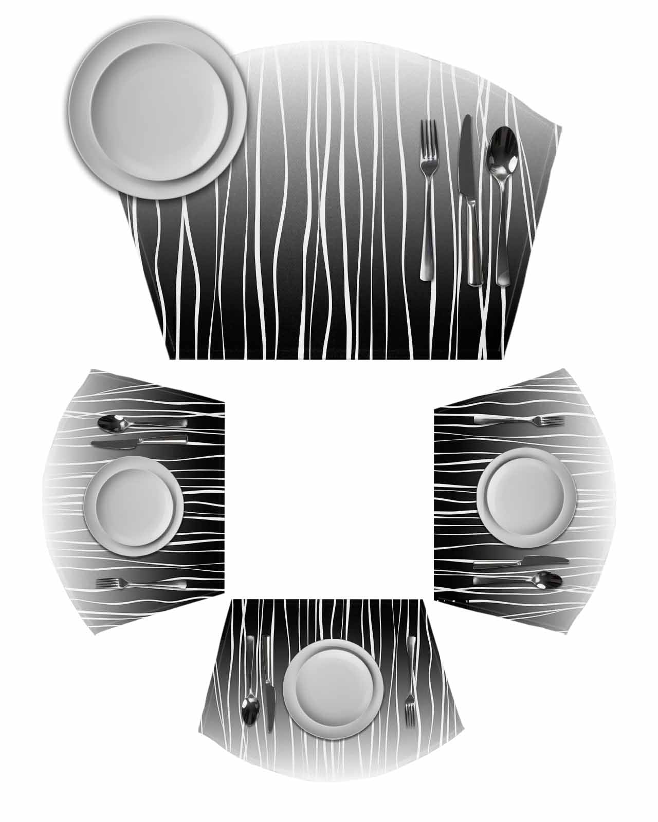 Black White Round Placemats Set of 4, Ombre Gradient Striped Minimalist ...