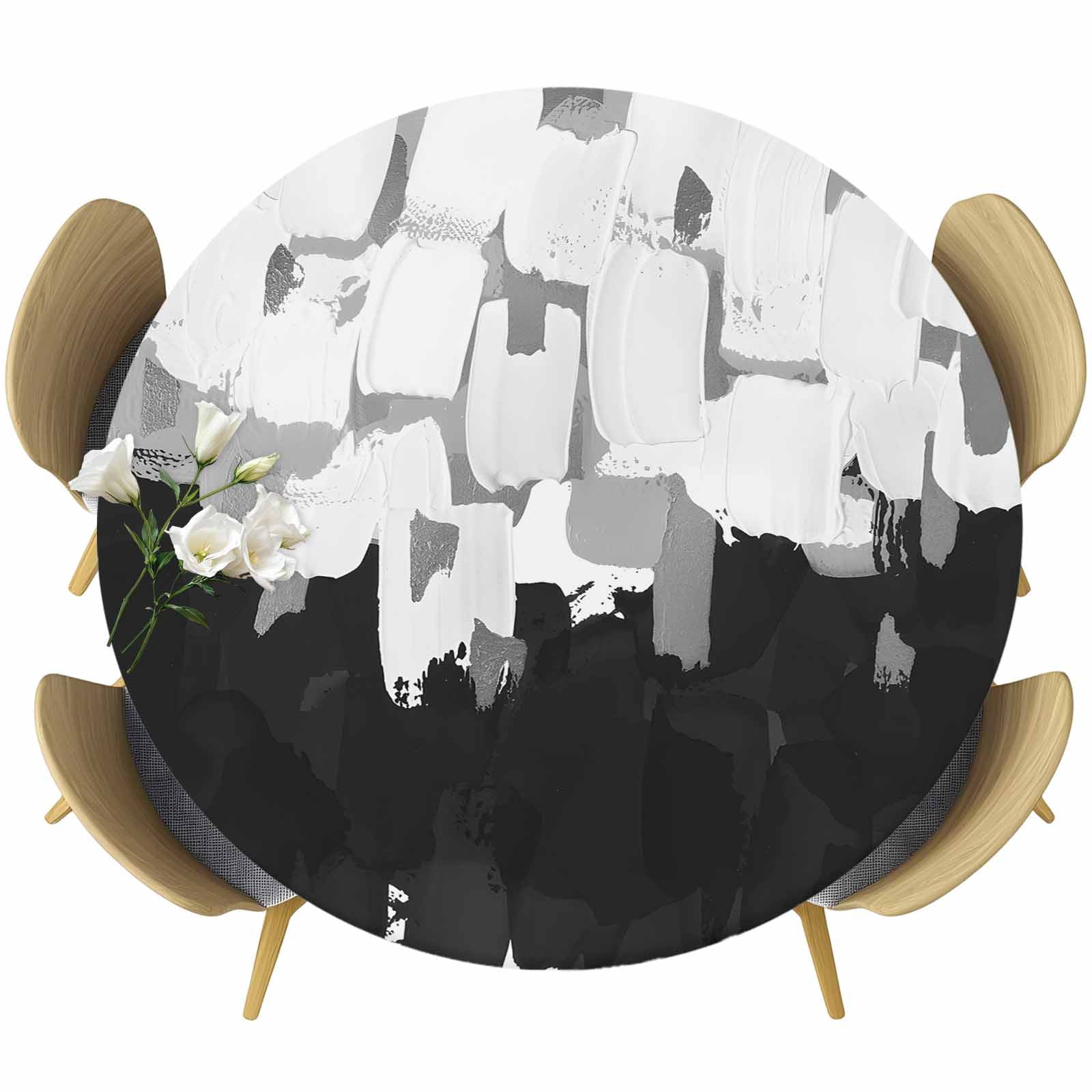 Black White Round Tablecloth 36-44 Inch Round Fitted Table Cloth with ...