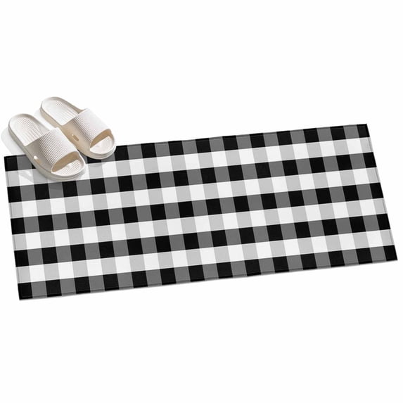 Black White Runner Rugs 2x6ft Grey Buffalo Plaid Texture Washable Rug ...