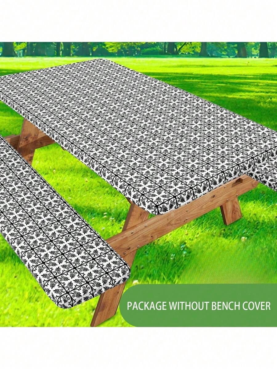 Black White Scroll Floral Print Picnic Table Cover Without Bench Cover ...