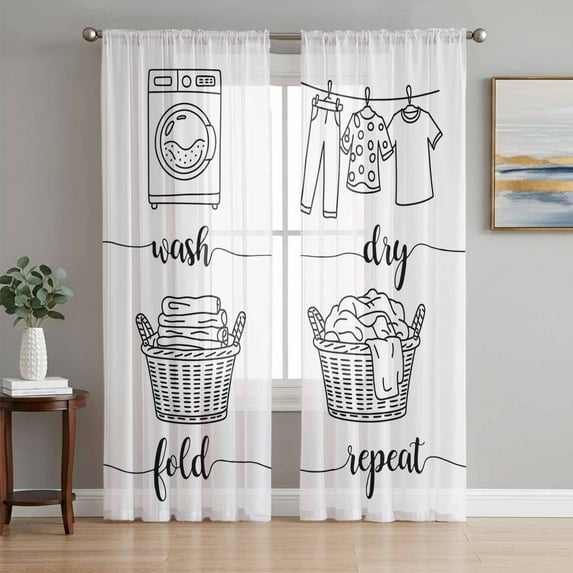Black White Sheer Curtains 63 Inch Length 2 Panels Set, Cartoon ...
