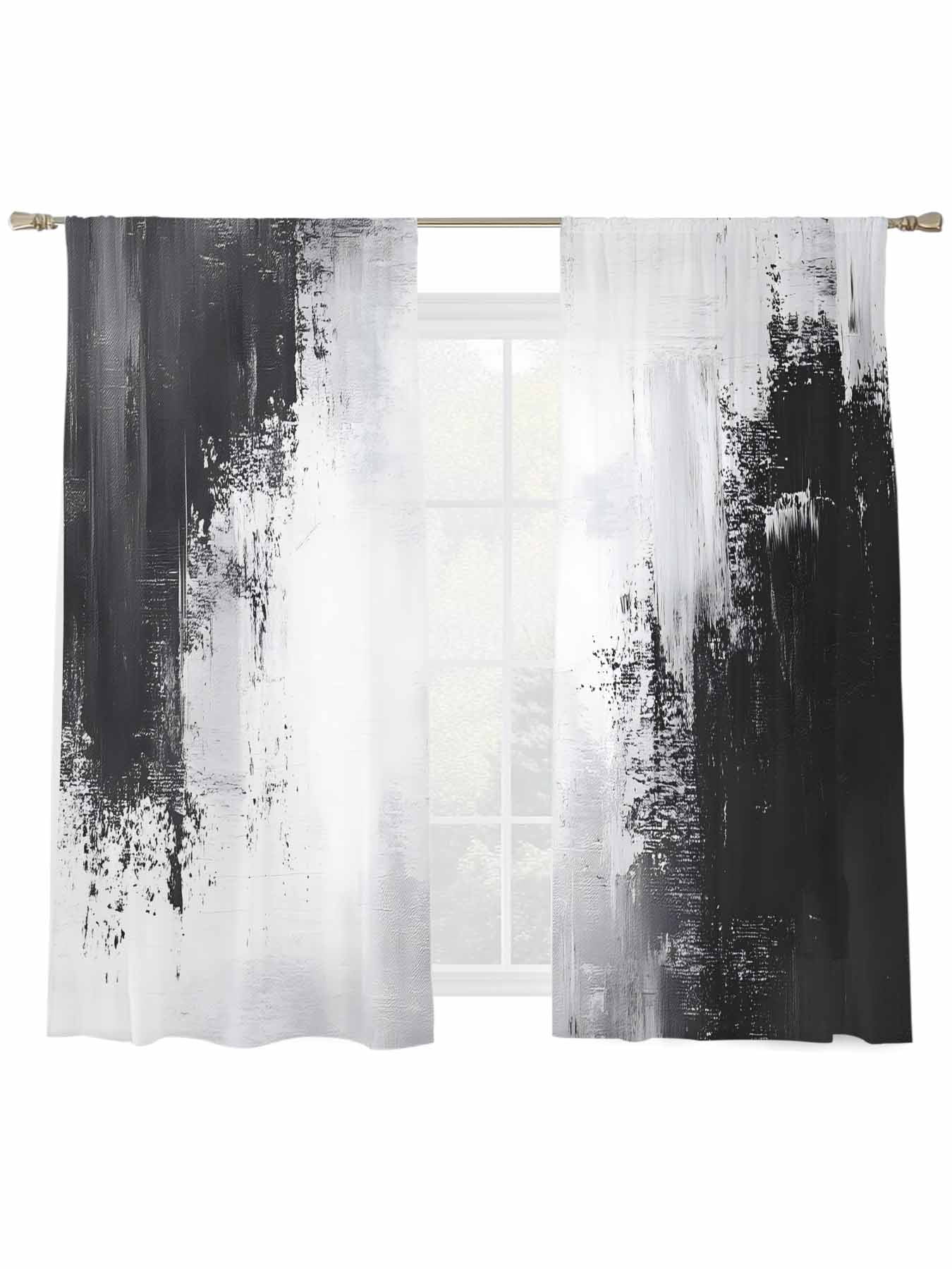 Black White Sheer Curtains for Living Room Bedroom, Light-filtering ...