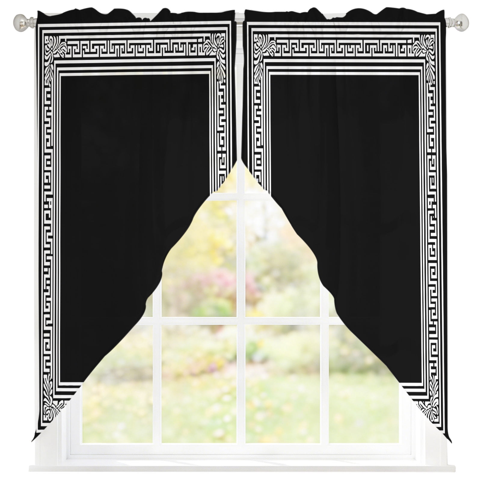 Black White Sheer Curtains Swag Valances for Windows Geometric Greek ...