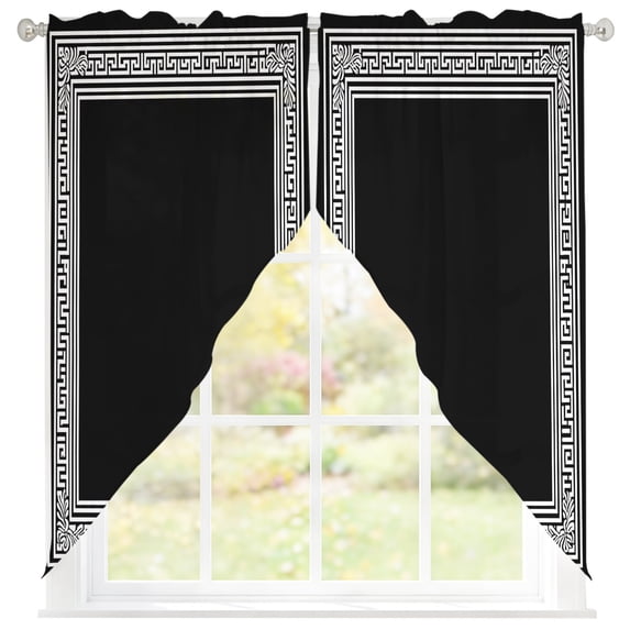 Black White Sheer Curtains Swag Valances for Windows Geometric Greek ...