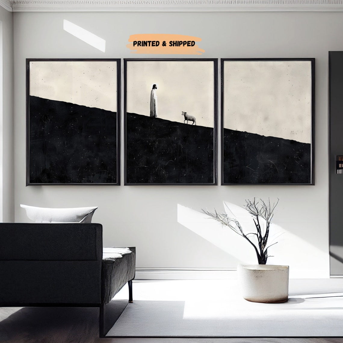 Black White Shepherd Sketch Wall Art Set 3 Stretched Canvas 12x18 ...