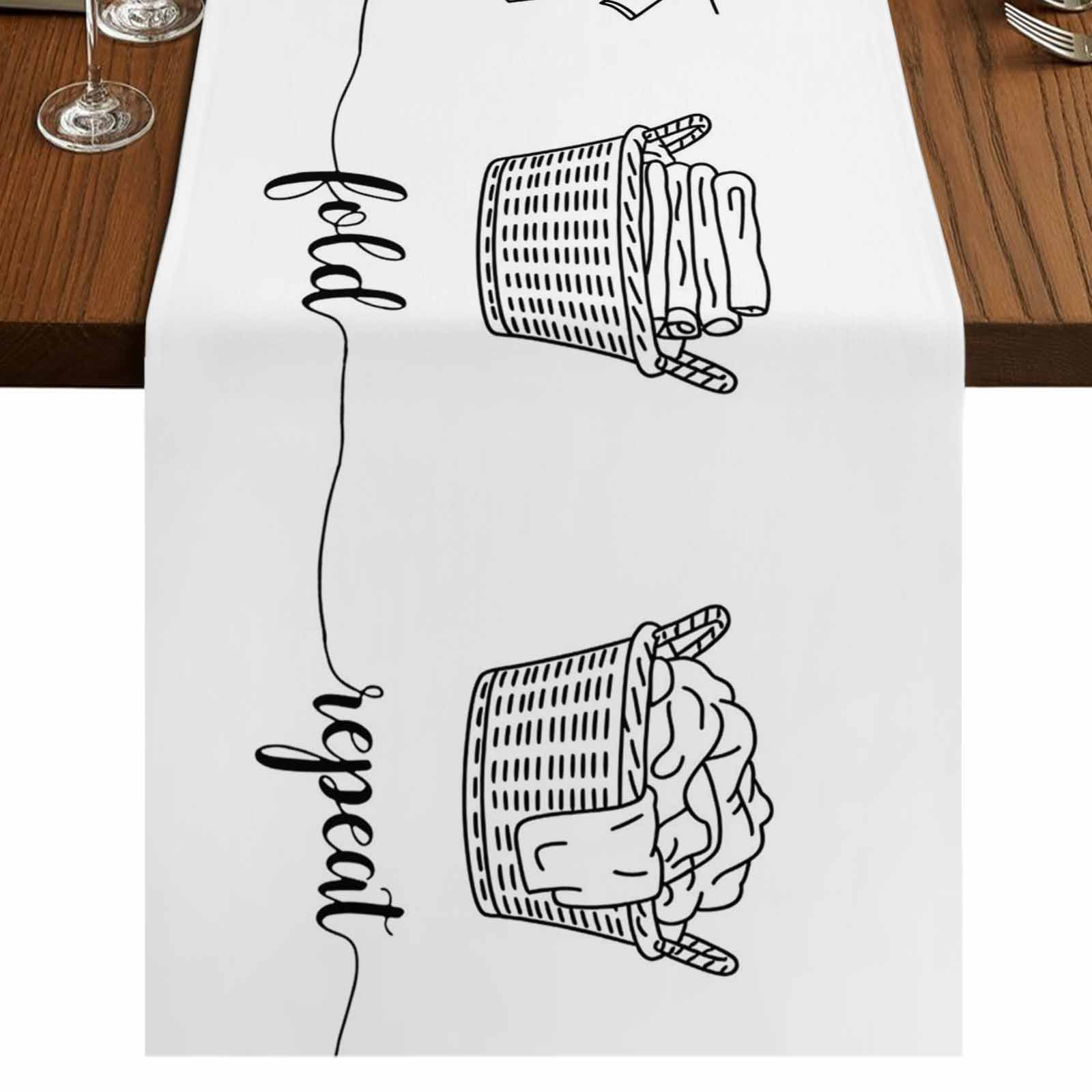 Black White Short Table Runner 60 Inches Long, Cartoon Farmhouse Retro ...