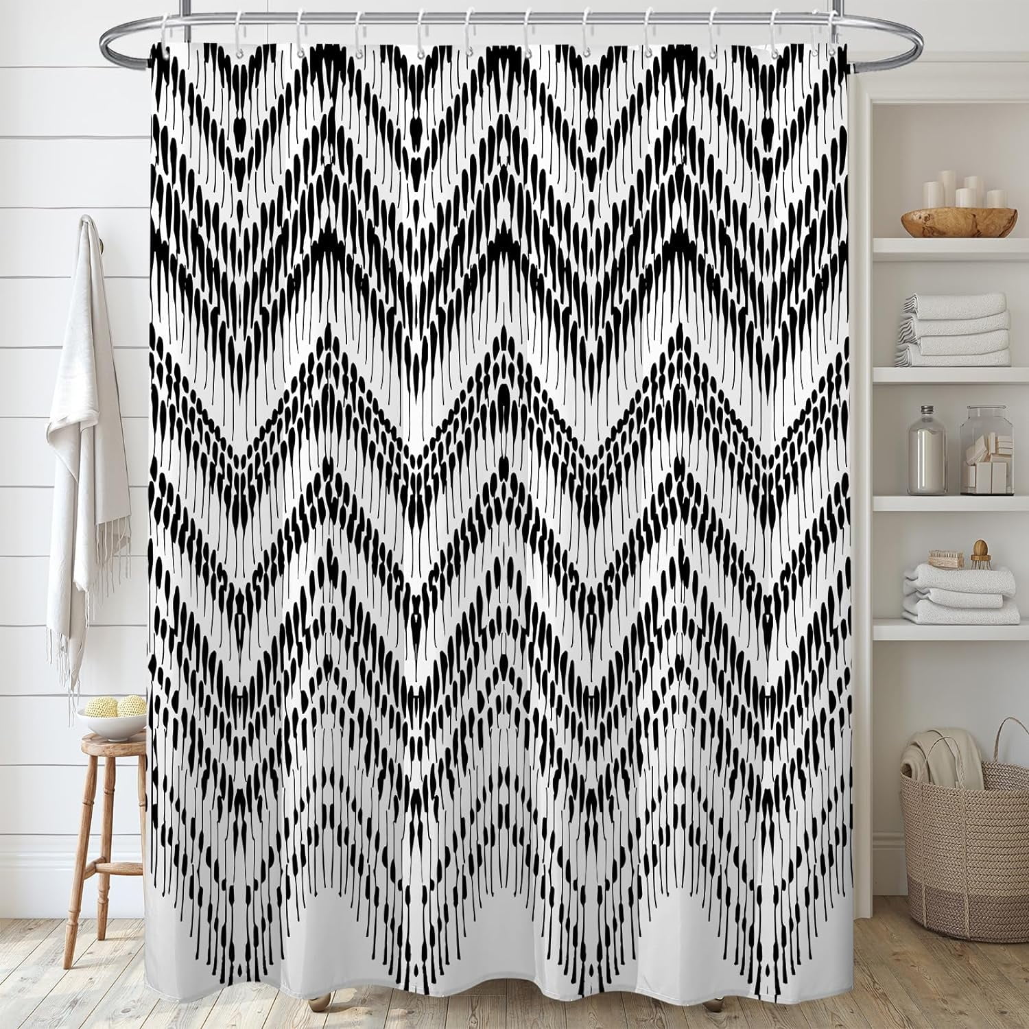 Black White Shower Curtain Boho Geometry Fabric Shower Curtains Sets