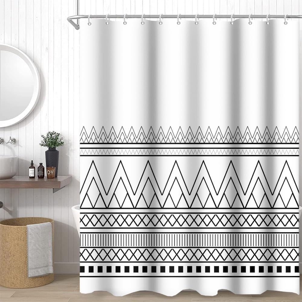 Black and White Shower Curtain, Boho Minimalist Black Striped Shower Curtain for Bathroom Modern ...