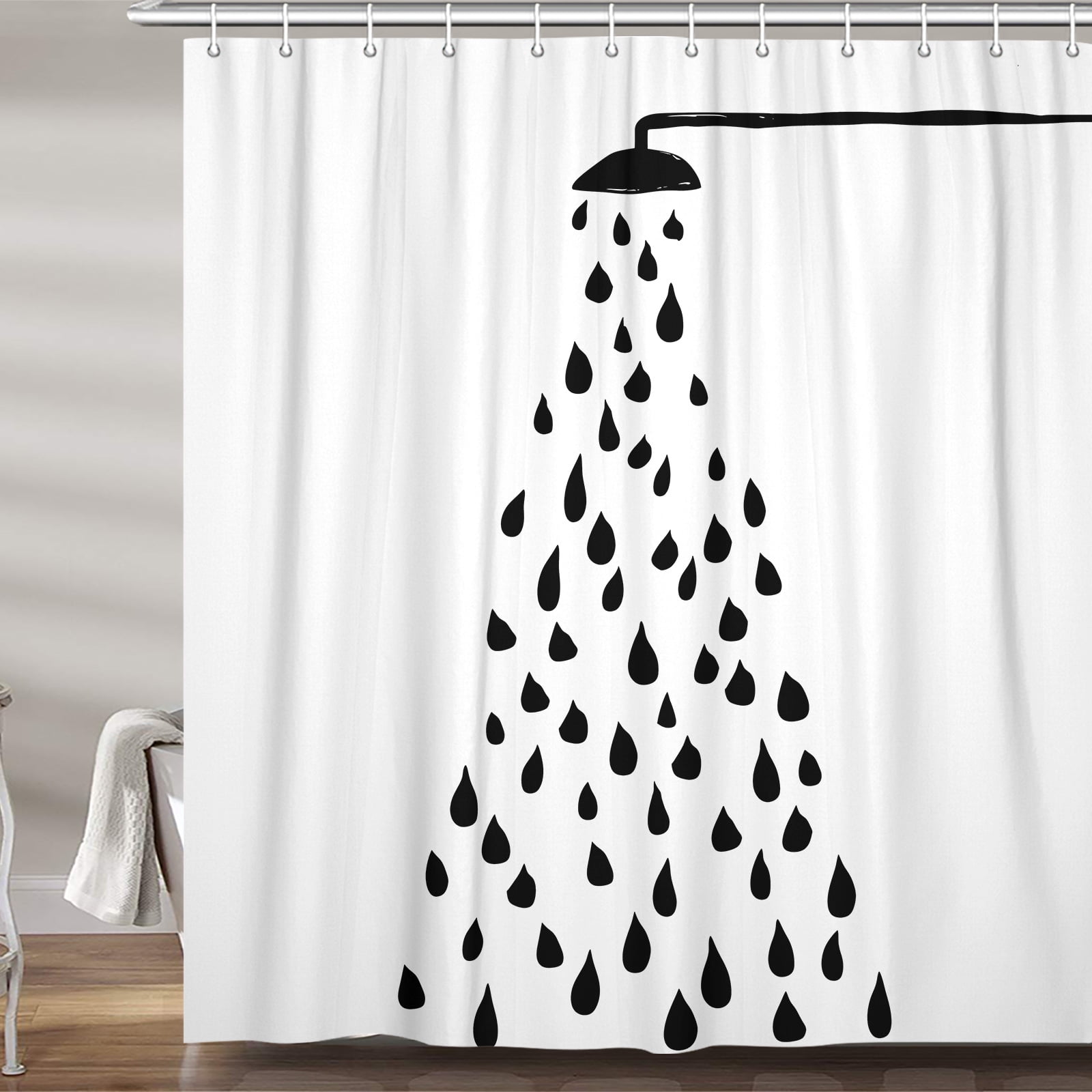 Black and White Shower Curtain, Funny Modern Abstract Polka Dot Fabric ...