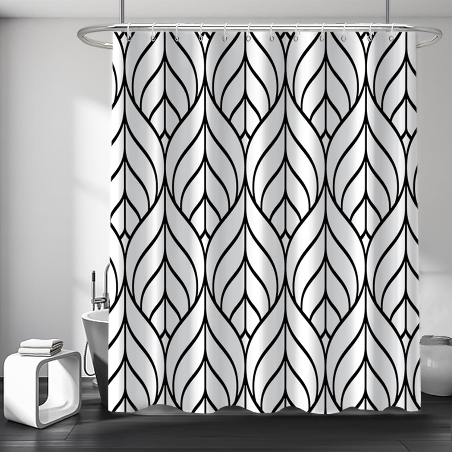 Black and White Shower Curtain, Modern Aesthetic Black Striped Shower Curtain Set for Bathroom ...