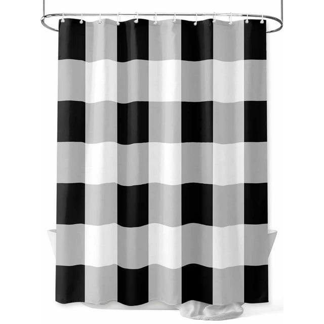 Black White Shower Curtain Set with Hook Washable Cloth Polyester Fabric Shower+Curtain,Buffalo ...
