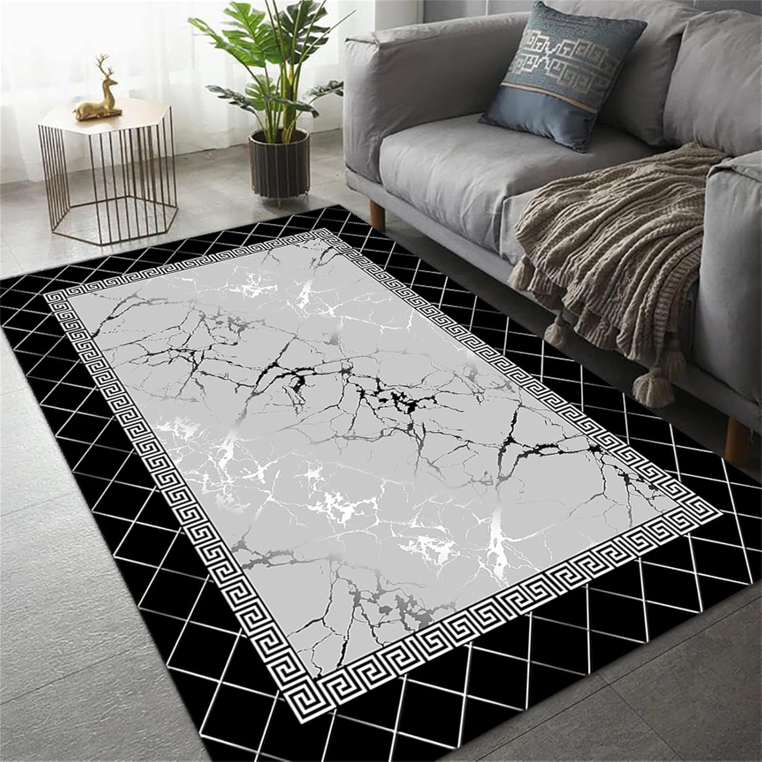 Black White Silver Carpet, Modern Simple Geometric Rug, Entrance Carpet ...