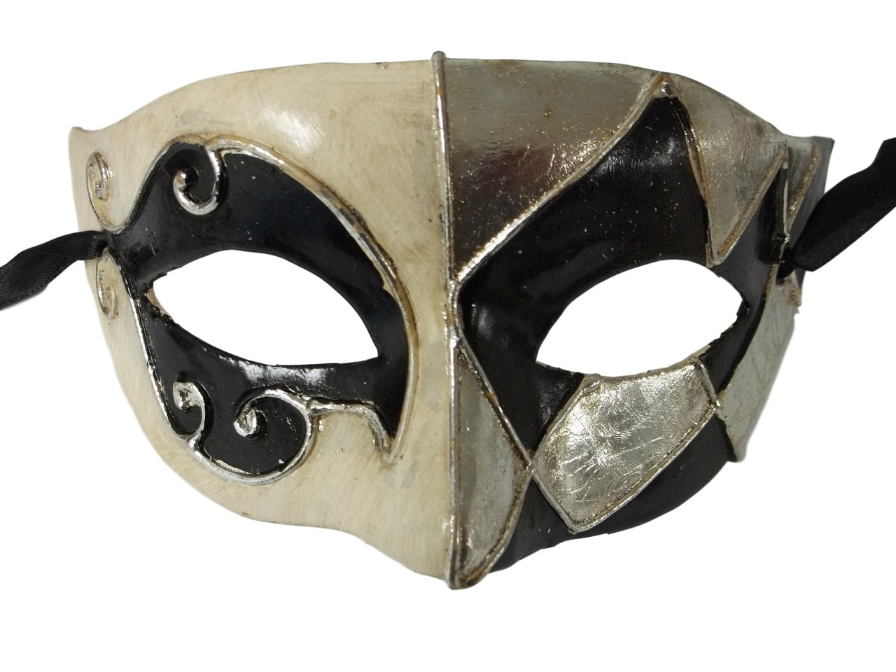 Black White Silver Foil Masquerade Mardi Gras Mask Mens Men C - Walmart.com