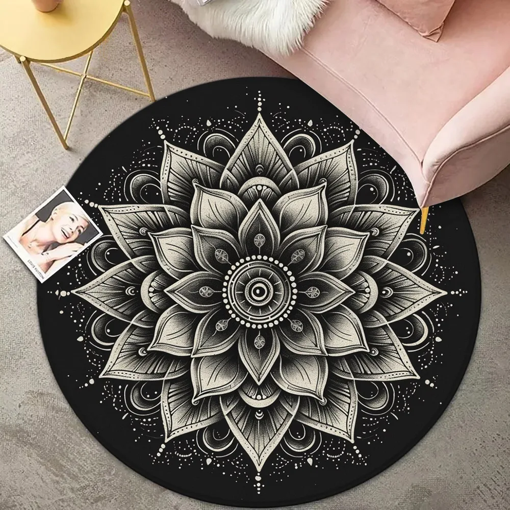 Black White Simple Bohemian Living Room rative Round Rugs Bedroom Rugs ...