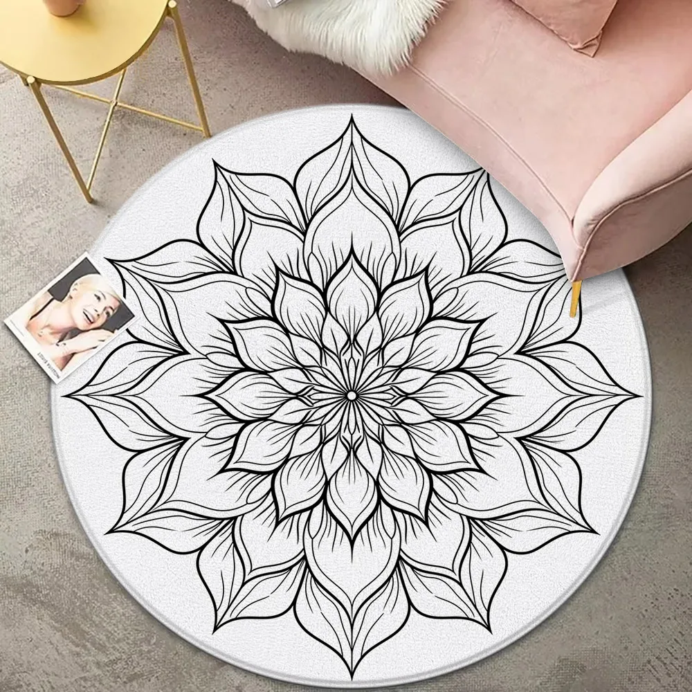 Black White Simple Bohemian Living Room rative Round Rugs Bedroom Rugs ...