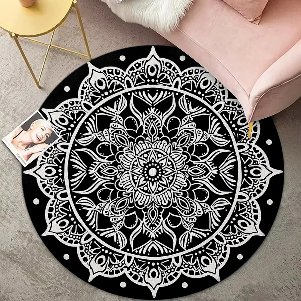 Black White Simple Bohemian Living Room rative Round Rugs Bedroom Rugs ...