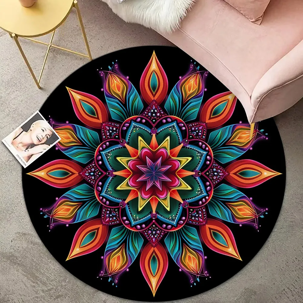 Black White Simple Bohemian Living Room rative Round Rugs Bedroom Rugs ...